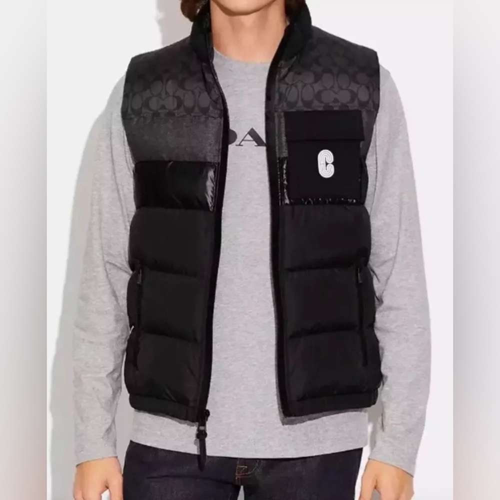 Coach Men's Down Puffer Black Signature Logo Vest Siz… - Gem